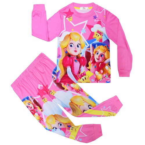 Kid Girl Princess Peach Super Mario Pajamas Tops Pants Pyjamas ...