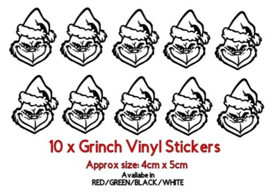 10 x Grinch Vinyl Decal Stickers Windows Crafts Party Decoration ...