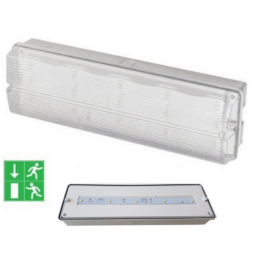 IP65 Maintained Emergency Bulkhead Exit Light Fitting IP65 3w LED = 8W ...