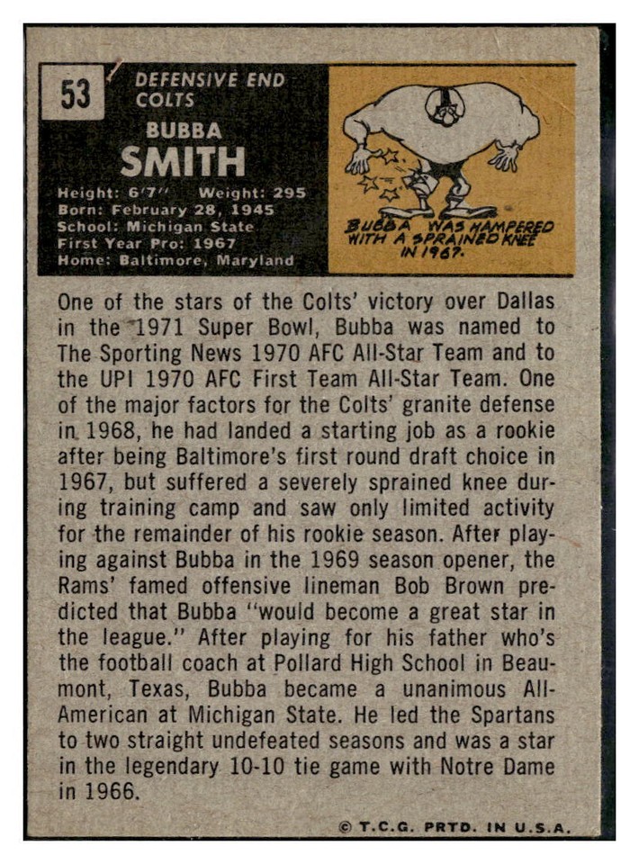 Bubba Smith 1971 Topps #53 Baltimore Colts All-Star | eBay
