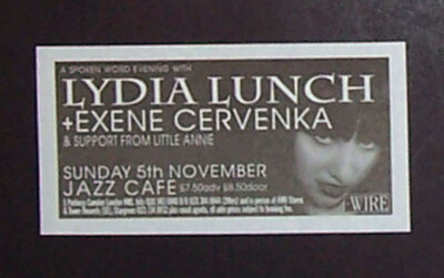 Lydia Lunch Exene Cervenka London Show 1995 Mini Poster Type Concert Ad ...