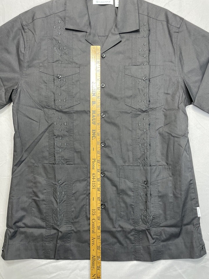 Cubavera Men's Short-Sleeve Embroidered Guayabera Shirt Black Size S ...