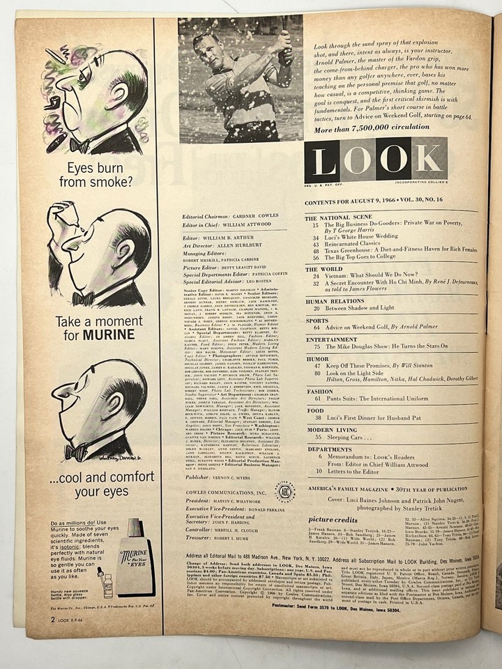 Look Magazine AUG 9 1966 Luci Johnson White House Wedding Arnold Palmer ...