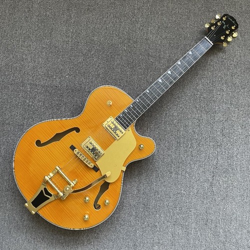 Archtop L5 Electric Guitar Yellow Hollow Body Tremolo Bridge Gold ...
