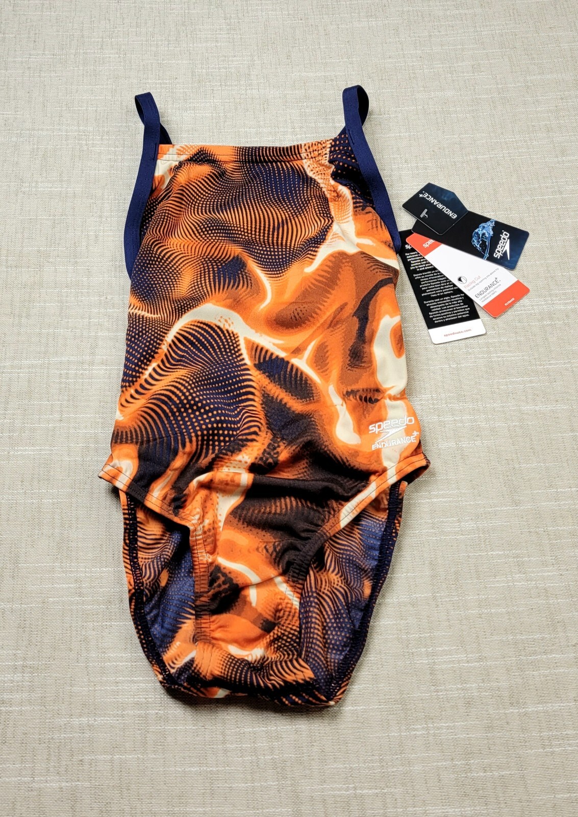 SPEEDO Endurance+ Swimsuit Size 26 Womens Orange Blue Racing Cut ...