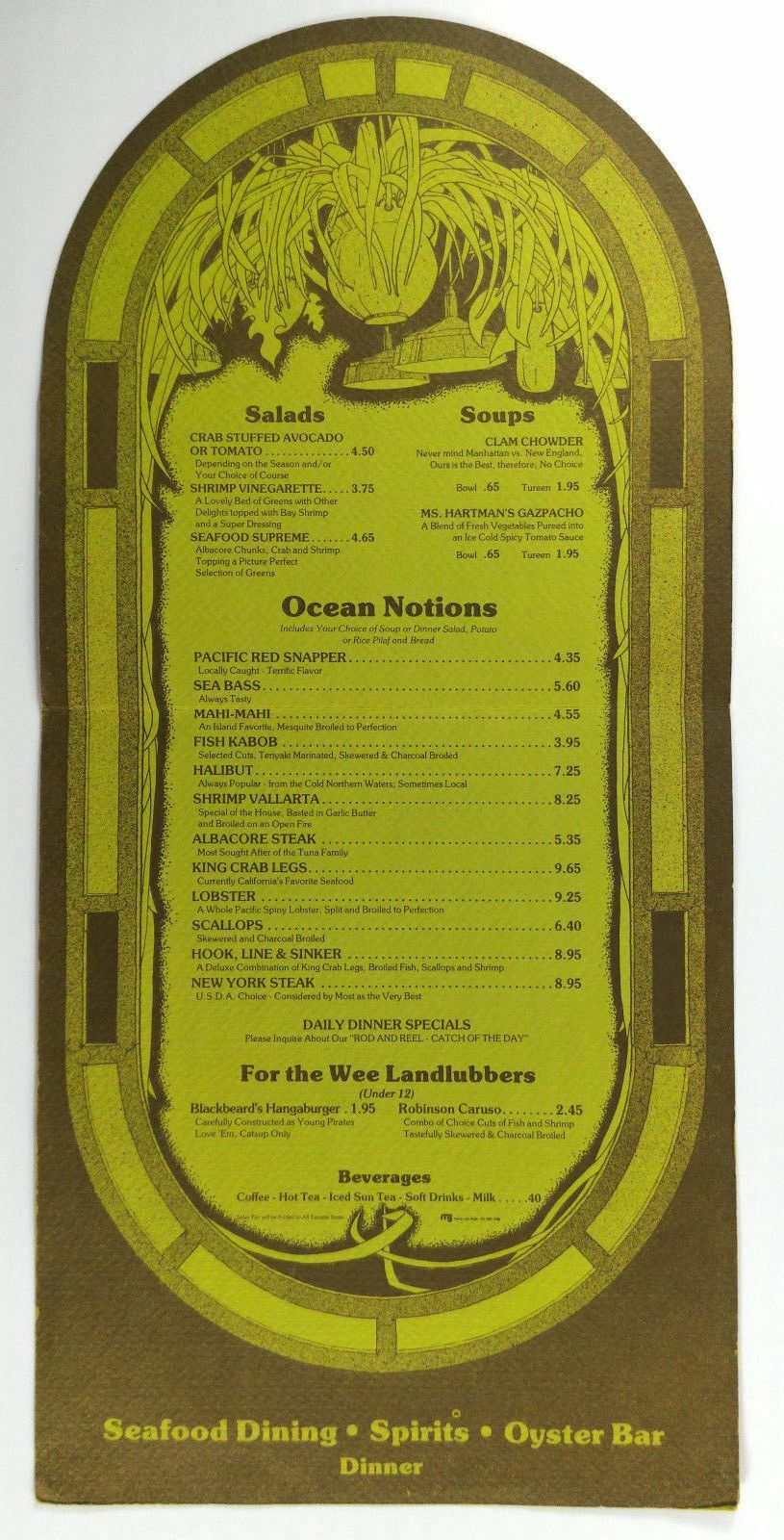 1970 Vintage Dinner Menu FISH TALE Seafood Restaurant Long Beach ...