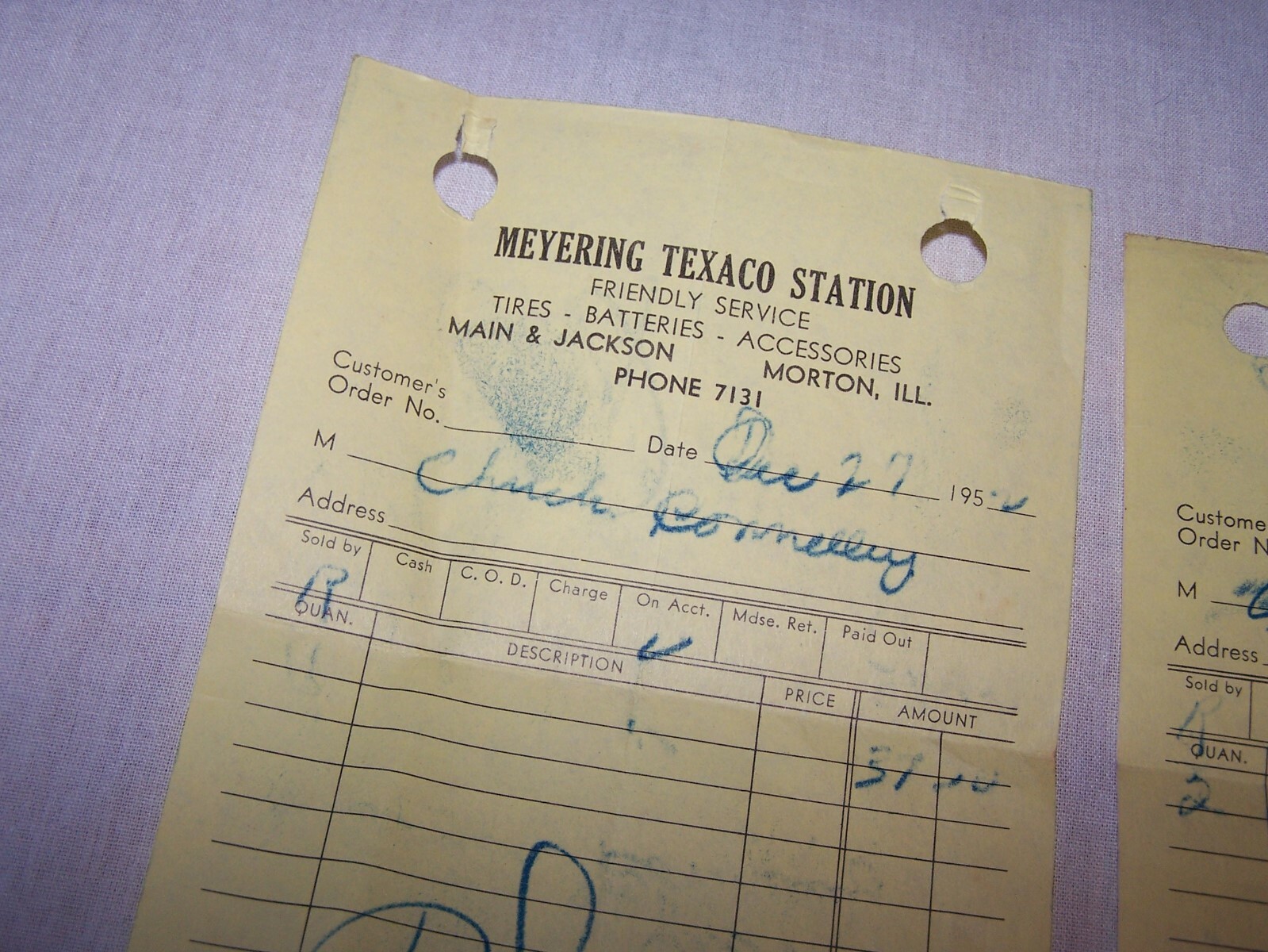 1952 MEYERING TEXACO STATION Gas & Oil Receipt MORTON ILLINOIS | eBay