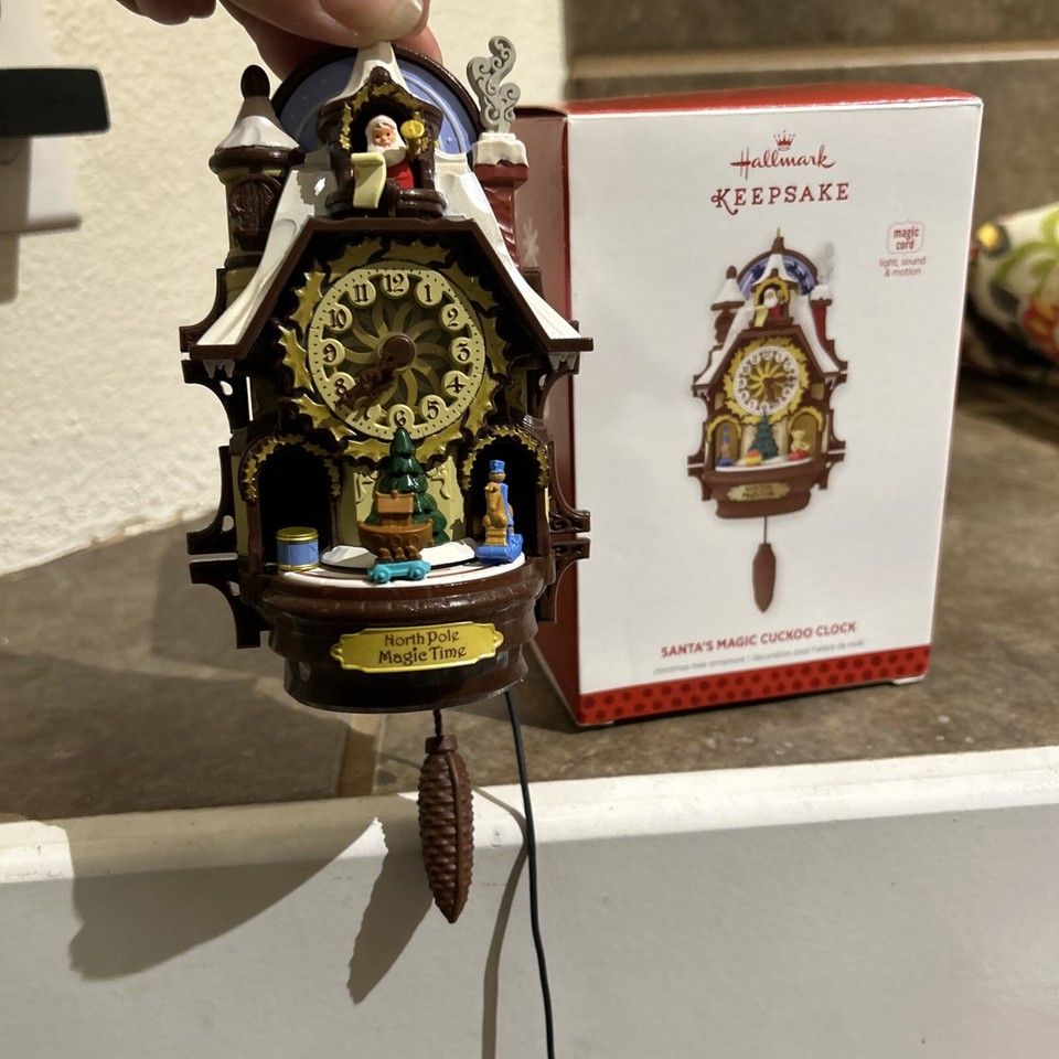 2013 Hallmark SANTA'S MAGIC CUCKOO CLOCK Ornament +Magic Cord LIGHT ...