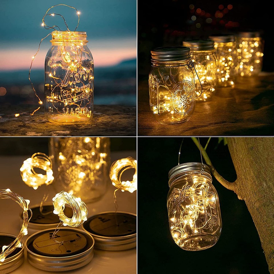 12PCS Solar Powered Mason 20 LED Jar Lid Light Fairy String Lights ...