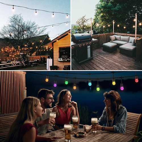 HBN 48ft Remote Controlled Outdoor String Lights RGBW，15 LED S14 Bulbs ...