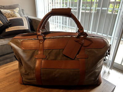 Allen Edmonds Leather And Brushed Canvas Olive Carry-On or Weekend Bag ...