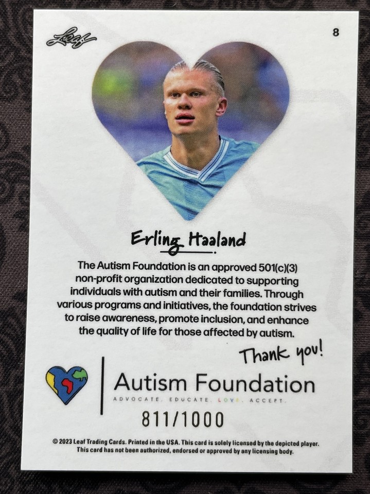 Erling Haaland 2023 Leaf Limited Edition Autism Foundation #8 SN#/1000 ...