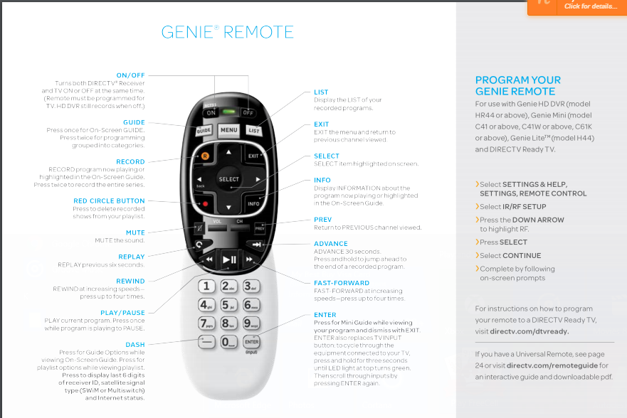 DIRECTV RC73 REMOTE CONTROLS / LOT OF 2 / IR/RF HR44/HR54 GENIE ...