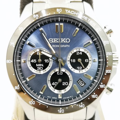 SEIKO Spirit SBTR027 Light Blue Stainless Chronograph Men`s Watch New ...