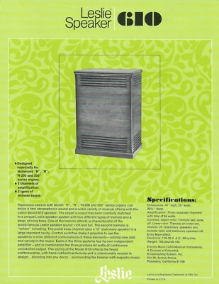 Leslie Speaker Advertising Flyer/ Spec Sheet - 610 | eBay