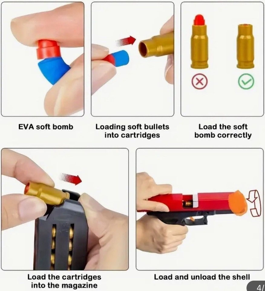 Realistic Toy Gun Colt 1911 Shell Ejecting EVA Foam Blaster Pistol 2 ...