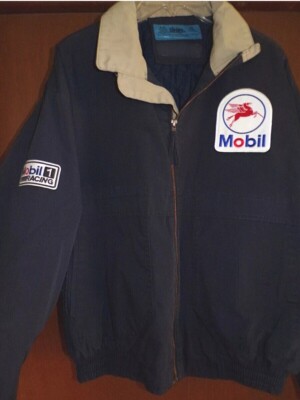 🚨🔥Vintage Mobil Gas Garage Mechanics Jacket Navy Mens XLarge Moto EUC ...