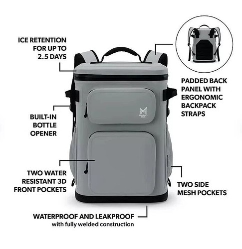 Member's Mark 24 Can Waterproof Backpack Cooler Grey Color | eBay