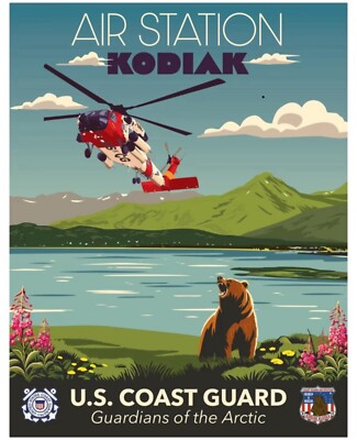 Coast Guard Air Station Kodiak Travel Poster, Vintage USCG print | eBay