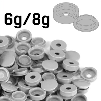 SMALL LIGHT GREY PLASTIC SCREW COVER CAPS HINGED FOLD OVER SIZE 6g/8g ...