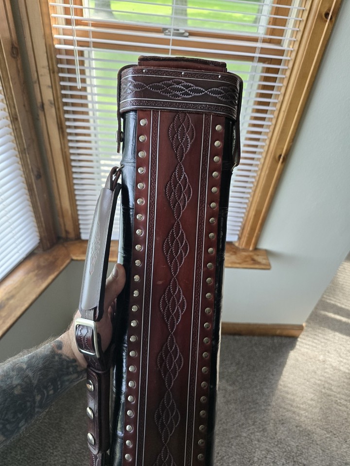 Jack Justis Cue Case 2001 Burgundy Leather/Black Salt Water Croc Rare ...