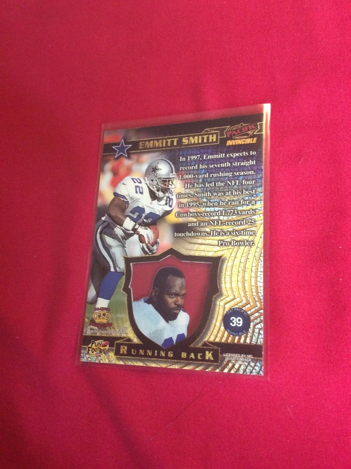 1997 PACIFIC INVINCIBLE FOOTBALL EMMITT SMITH GOLD #39 DALLAS COWBOYS ...