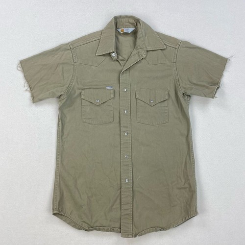Vintage Carhartt Shirt Size Medium Tan Pearl Snap Button Up Rugged ...