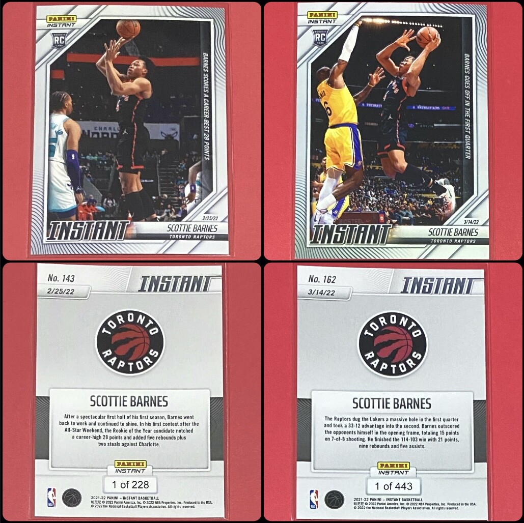 (2) 2021-22 Panini Instant Scottie Barnes ROOKIE CARDS SP Raptors #143 ...