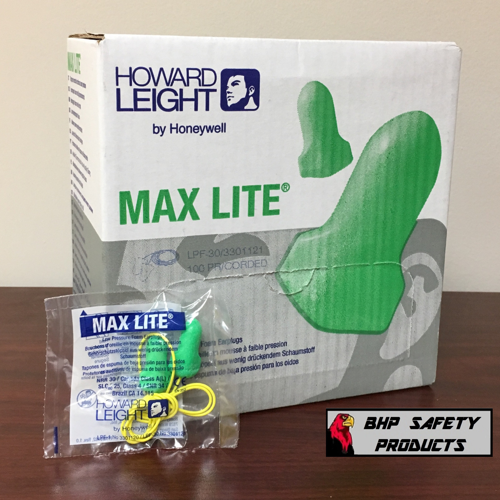 HOWARD LEIGHT MAX LITE CORDED FOAM EAR PLUGS LPF-30 GREEN (100 PAIR/BOX ...