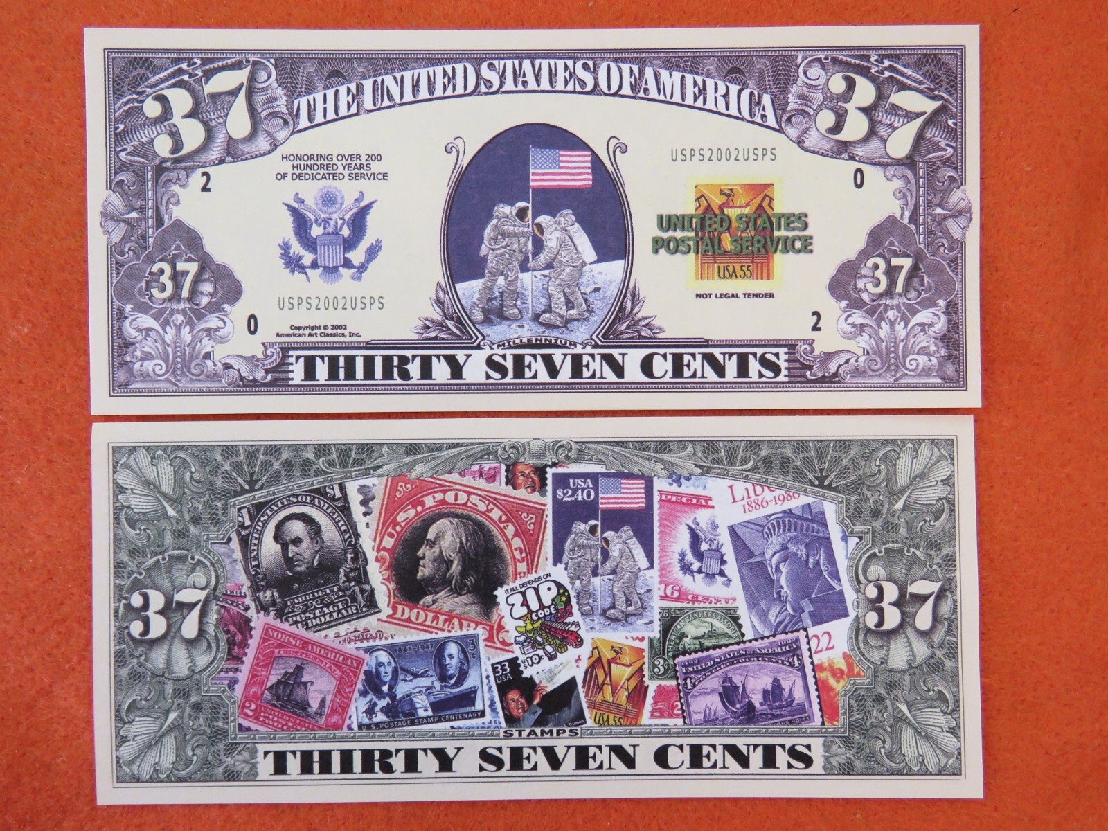 4 Bills: USA Postal Service 37 Cents Stamps ~ $1,000,000 One Million ...