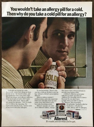 1973 Allerest Allergy Medicine Print Ad Why Take a Cold Pill for an ...