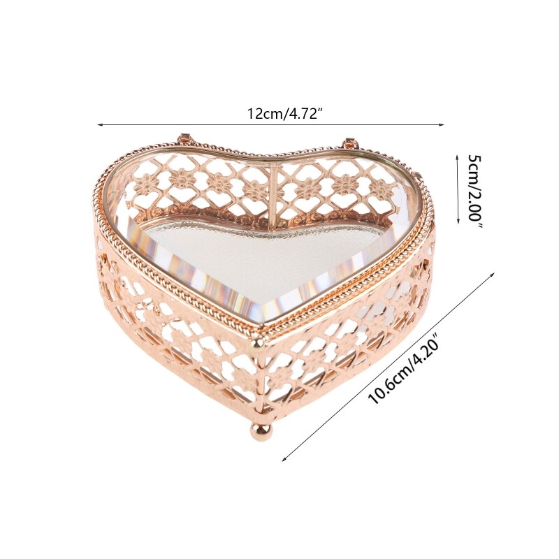 Decorative Heart Shape Display Case with Brass-Tone Metal Frame and ...