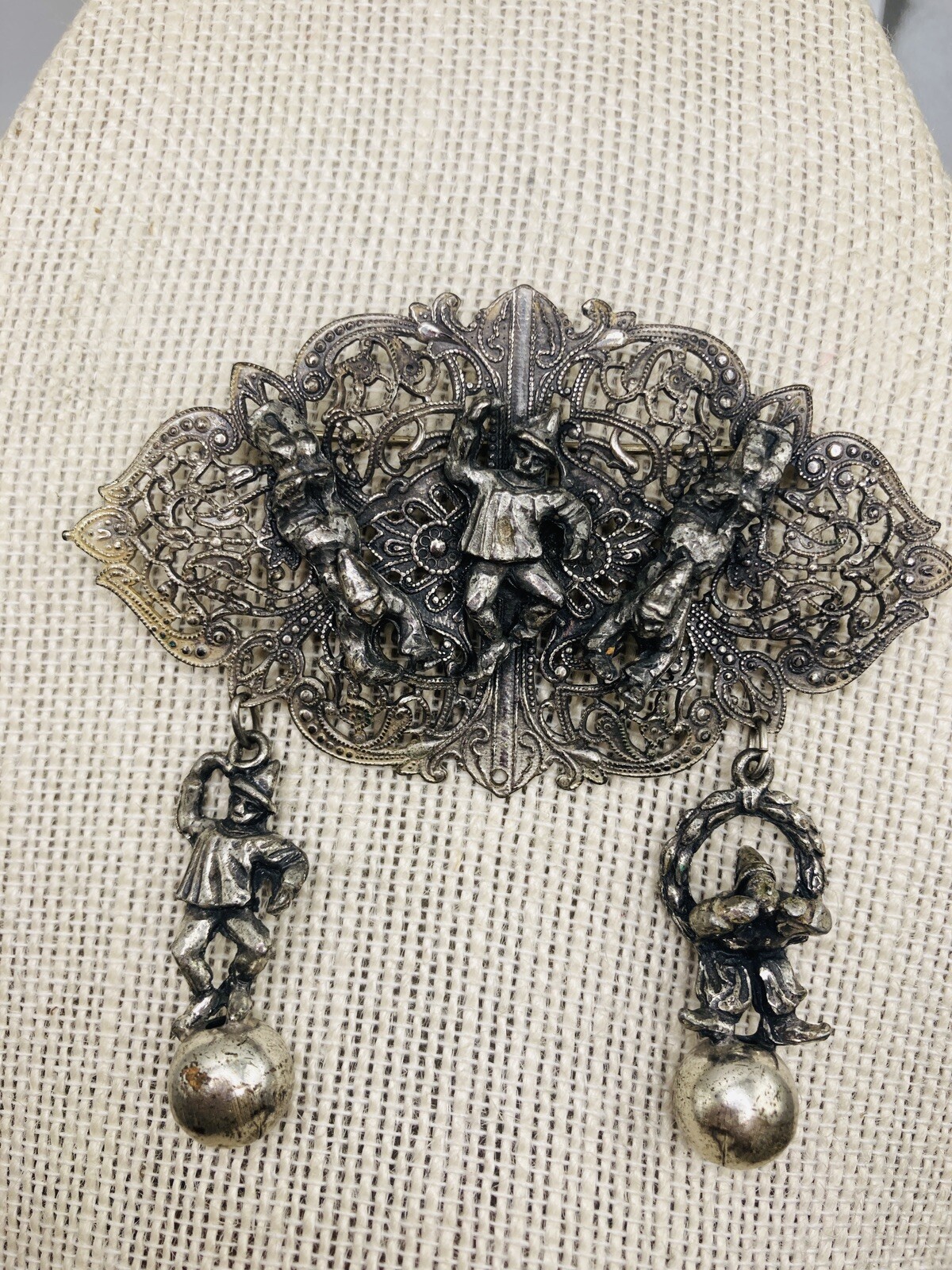 Metal Victorian Court Jester Performers Brooch 3.25" … - Gem