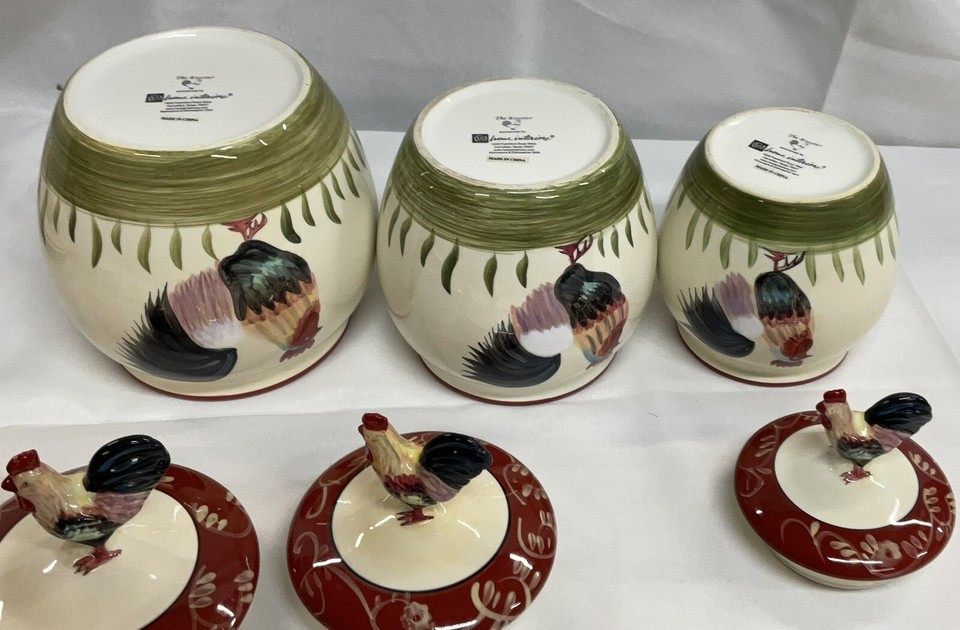 Vtg 3 Pc. Home Interiors The Rooster Canister Set Hand Painted Chicken ...