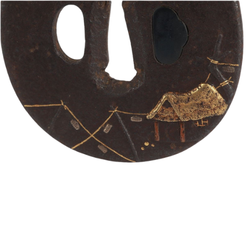 Japanese Sword Tsuba Edo Period Iron Gold Silver Inlay Village ...