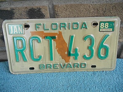 FLORIDA STATE LICENSE PLATE ORANGE STATE GREEN LETTERS BREVARD COUNTY ...