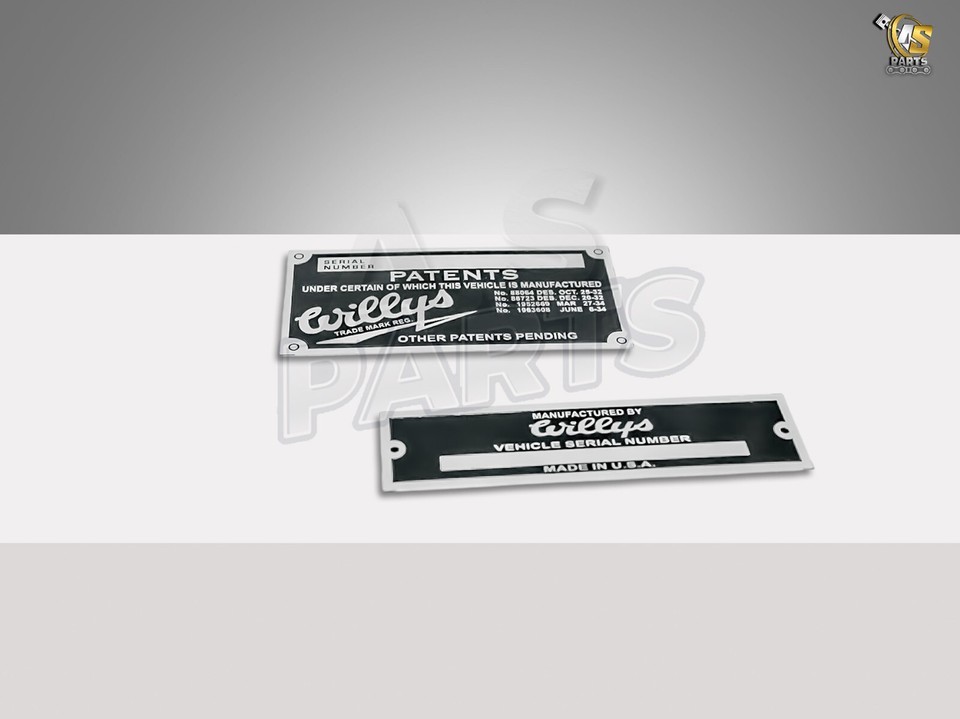 WILLYS / JEEP - VEHICLE SERIAL NUMBER DATA PATENTS PLATE CHROME - FIT ...