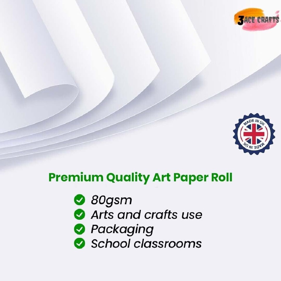 White Art Paper Roll Recycled Sketching And Crafting Paper 38cm x 20m ...