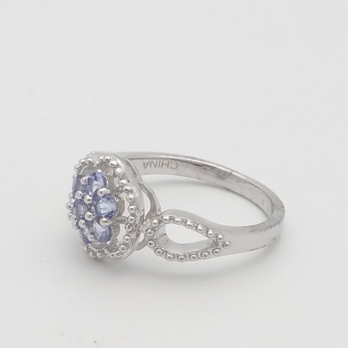 New Signed JS Sterling Silver 925 Light Tanzenite Flower Beaded Ring ...