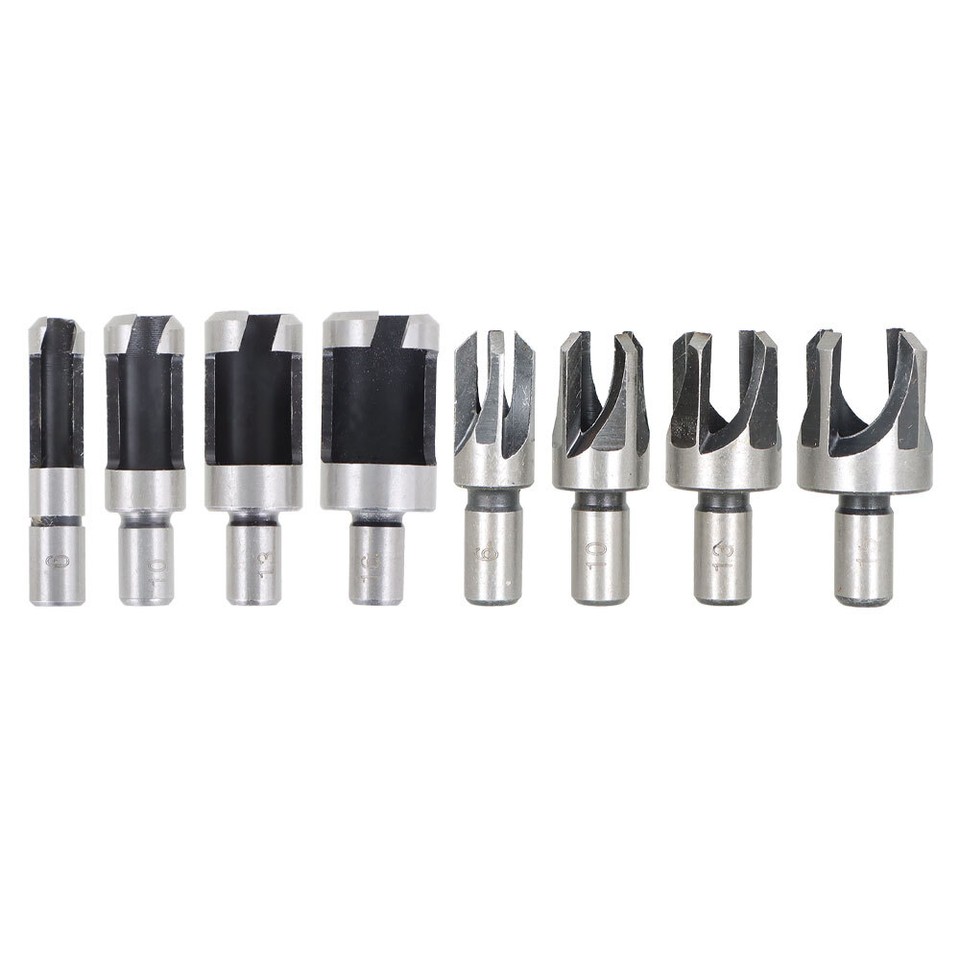 8 Pack Carbon Steel Wood Plug Hole Cutter Dowel Maker Shank Drill Bit ...