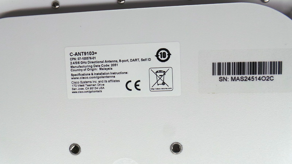 Cisco C-ANT9103= 2.4/5/6 GHz Directional Antenna 8-Port, DART Bulk Qty ...