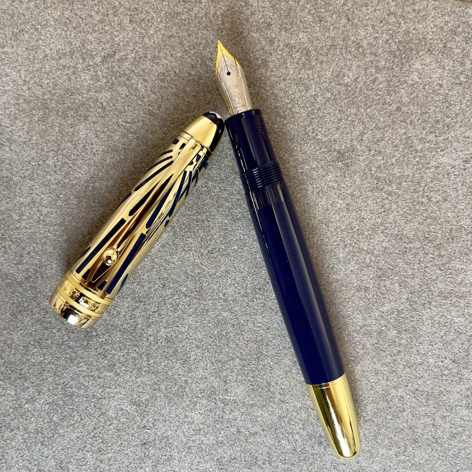 Perfect Collection Piston Inking Metal Series Deep Blue + Gold Fountain ...