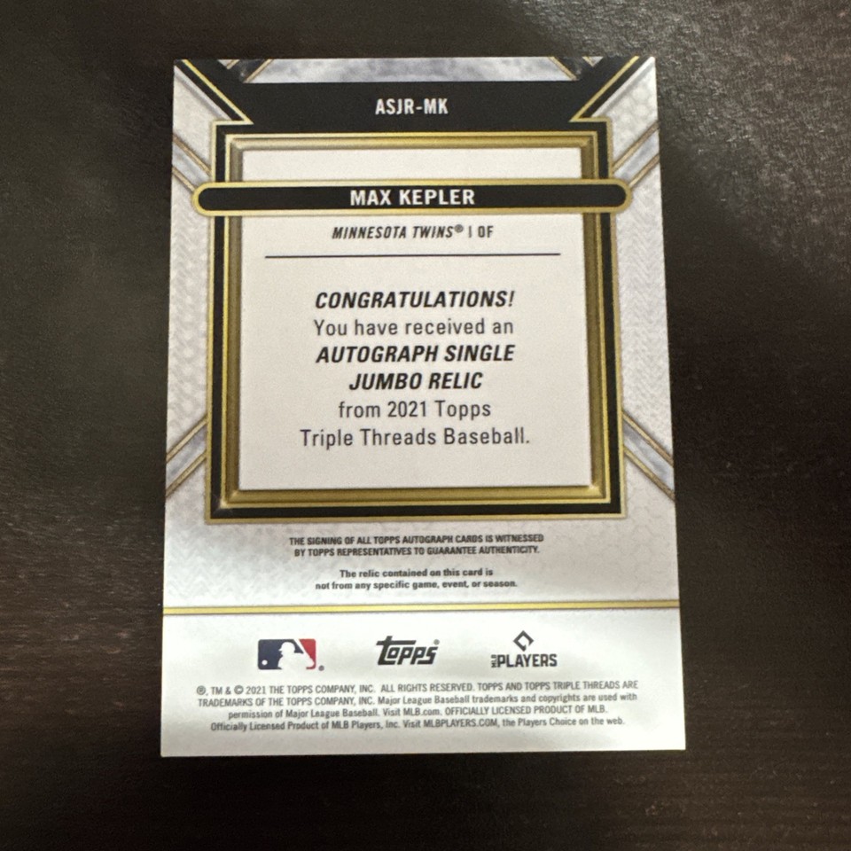 2021 Topps Triple Threads Autograph Jumbo Relic MAX KEPLER 96/99 Auto ...