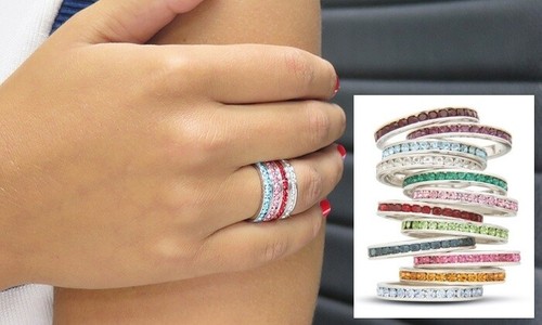 White Gold Plated Stackable Birthstone Eternity Ring Made With ...