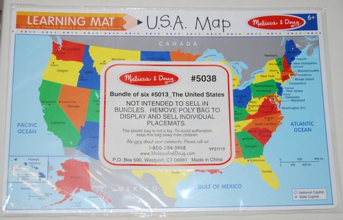 New Lot of 6 Melissa & Doug USA Map Reusable Learning Mats #5038 ...