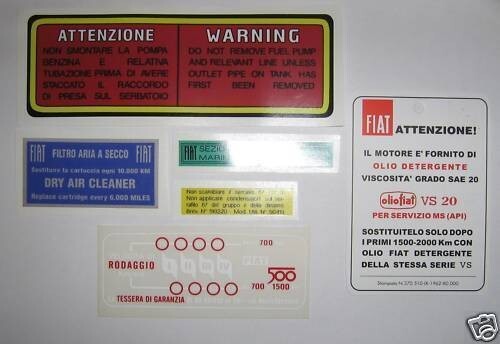 Fiat 500 F (1965 - 1968)/ Stickers Kit Engine/Engine Stickers Set ...