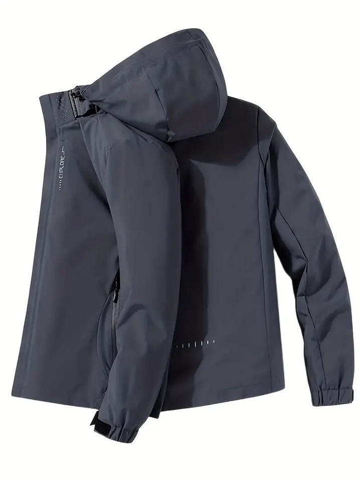Mens Waterproof Windbreaker Rain Jacket Hooded Soft Shell Outdoor Grey ...