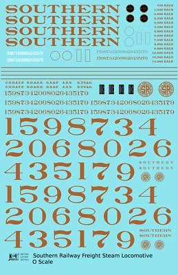 K4 O Scale Decals Southern Railway Freight Steam Locomotive Gold | eBay
