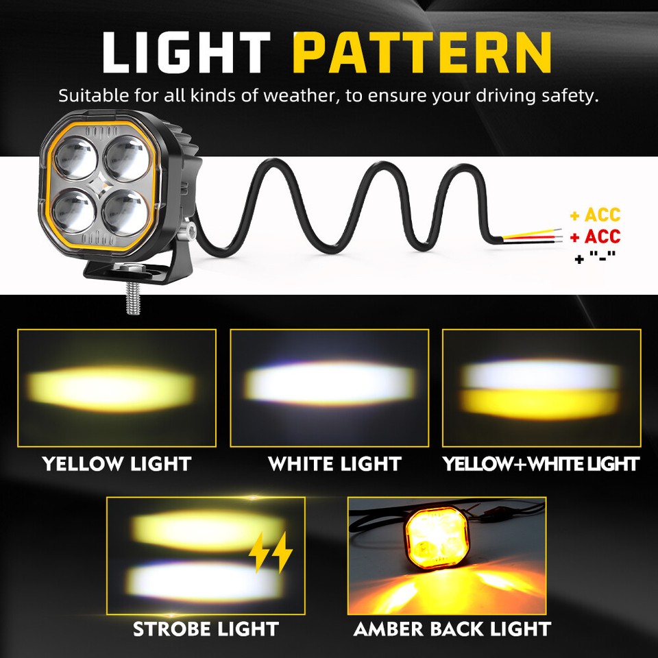 2X 2inch LED Work Light Spot Pods Fog Lamp Yellow White Offroad Driving ...