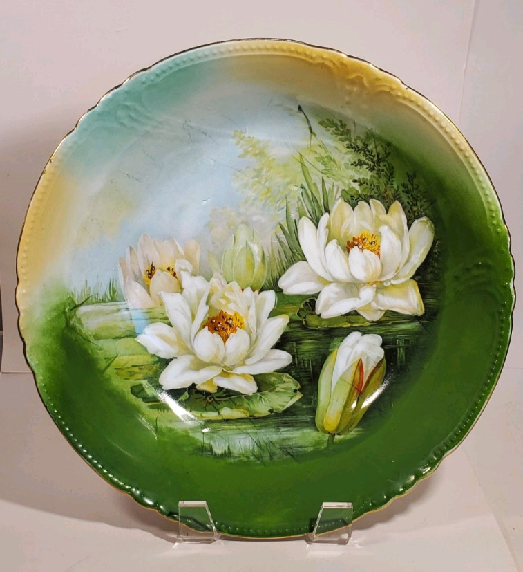 Antique Bavaria German Porcelain Water Lily Bowl Hand Decorated 10 inch ...